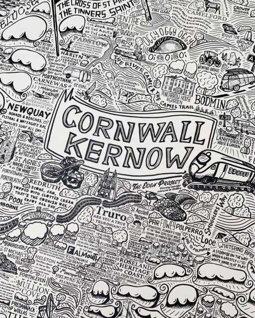 Cornwall Print A3 - Kernow Illustrated Map Unframed Or Framed Poster ...