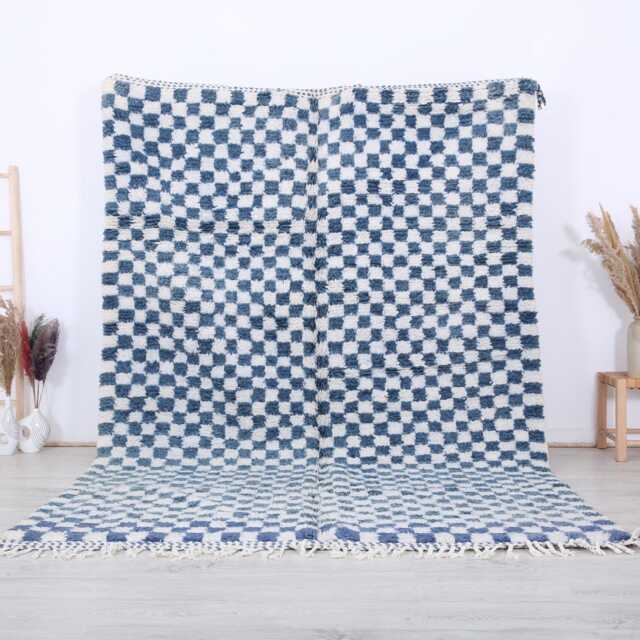 Moroccan Checkered Rug, White & Blue Morrocan Vibrant Stunning Addition ...