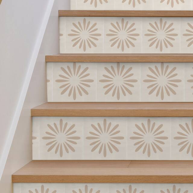 Boho Floral Neutral Stair Riser Stickers - Pack Of 6 Removable Tile ...