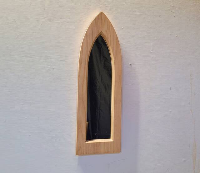 Unusual Gothic Arch Solid Wooden English Ash Mirror 68 cm Long Hand ...