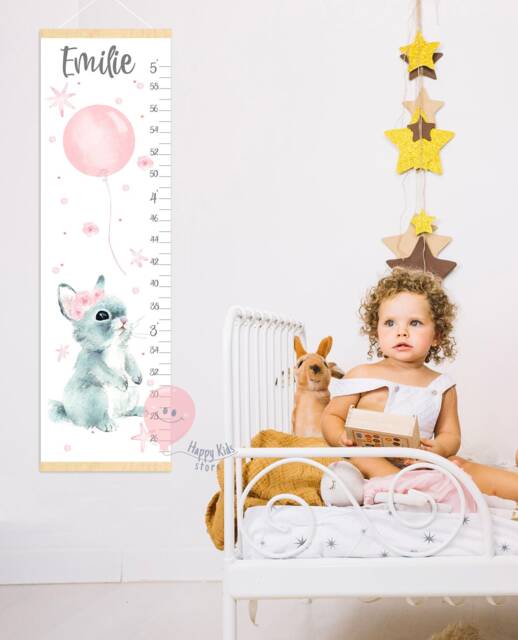 Bunny Growth Chart - Rabbit Nursery Wall Height Ruler With Balloon by ...