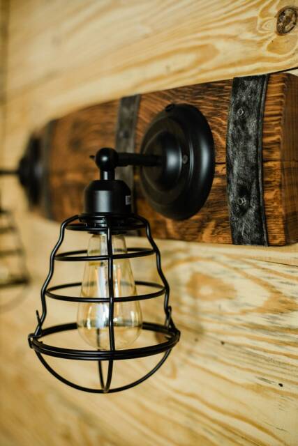 Twin Vanity Edison Cage Pendant Lights On Wine Barrel Staves by Etsy ...