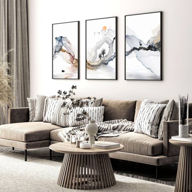 Calming Watercolor Painting Print - Set Of 3 Minimalist Wall Prints Zen ...