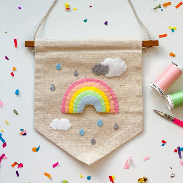 Felt Rainbow Pennant Flag, Happy Positive Wall Hanging, Cute Nursery ...