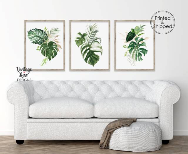 Tropical Leaf Print, Set Of 3 Prints, Leaves, A3 Wall Art, Green Theme ...