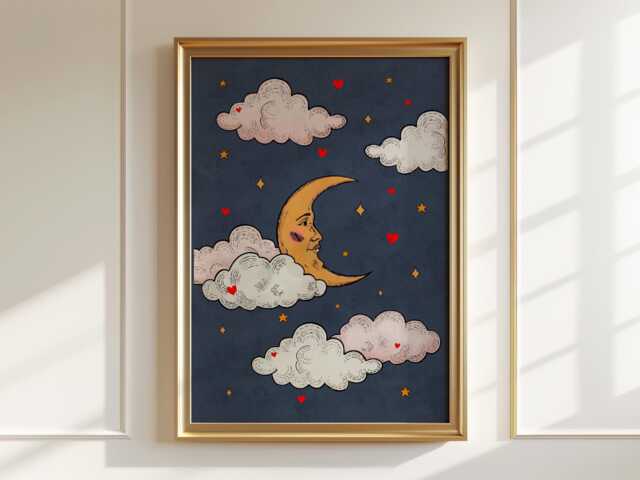 Whimsical Moon Art Print Celestial Nursery Wall Decor by Etsy ...