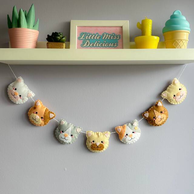 Felt Cat Garland - Cute Cat Nursery, Wall Hanging, Bunting, Felt Cats ...