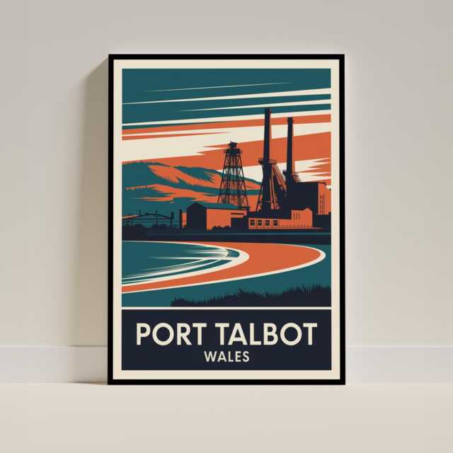 Port Talbot Vintage Travel Poster, Welsh Industrial Art Print ...