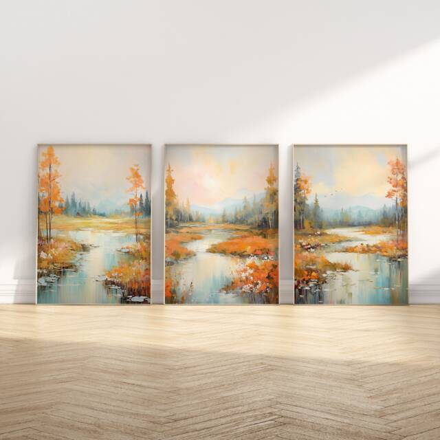 Autumn Landscape Triptych Boho Nature Art Prints Set by Etsy | ufurnish.com
