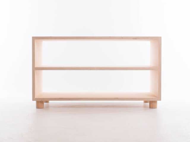 Box Wide Table With Shelf // Ash Feet/Plywood Plinth Wheels - Baltic ...