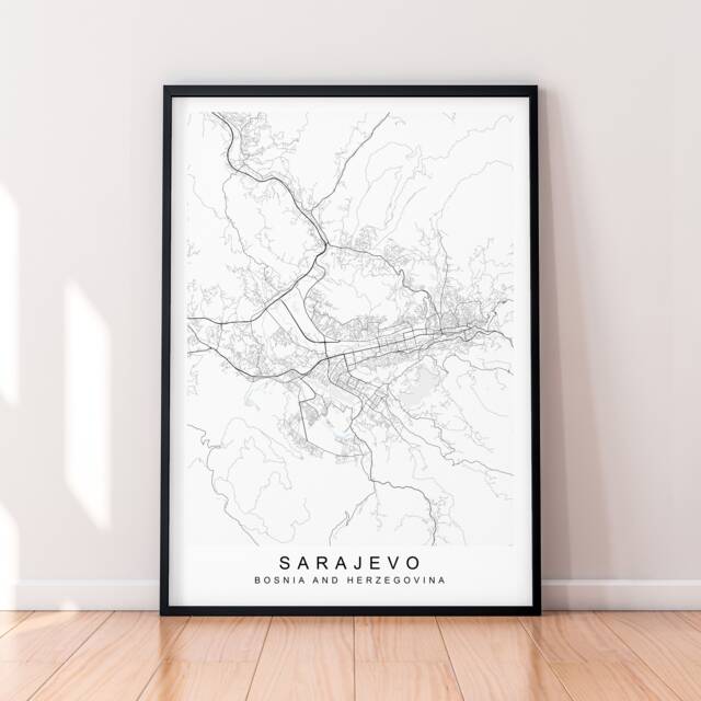 Sarajevo City Map Print Poster Minimalist Home Bosnia & Herzegovina ...