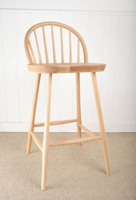 Windsor Bar Stool, Solid Wood Kitchen Dining Stool With Back, Wooden ...