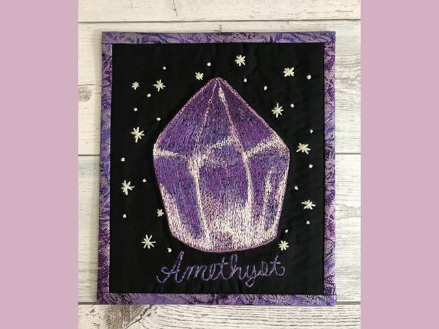 Crystal Aesthetic Fabric Art, Embroidered Amethyst Wall Applique ...