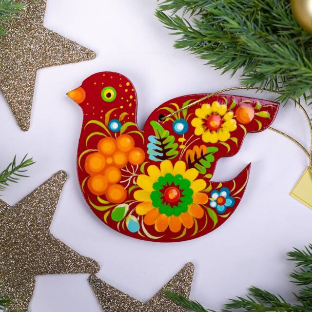 Red Bird Christmas Ornaments Wooden Traditional Hand Painted Bird Tree ...