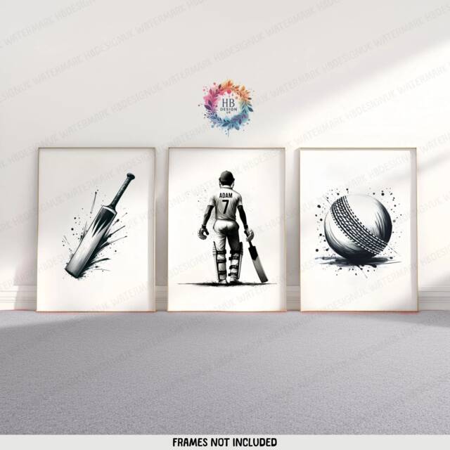 Personalised Cricket Wall Art - Set Of 3 Prints - Boys Bedroom Decor ...