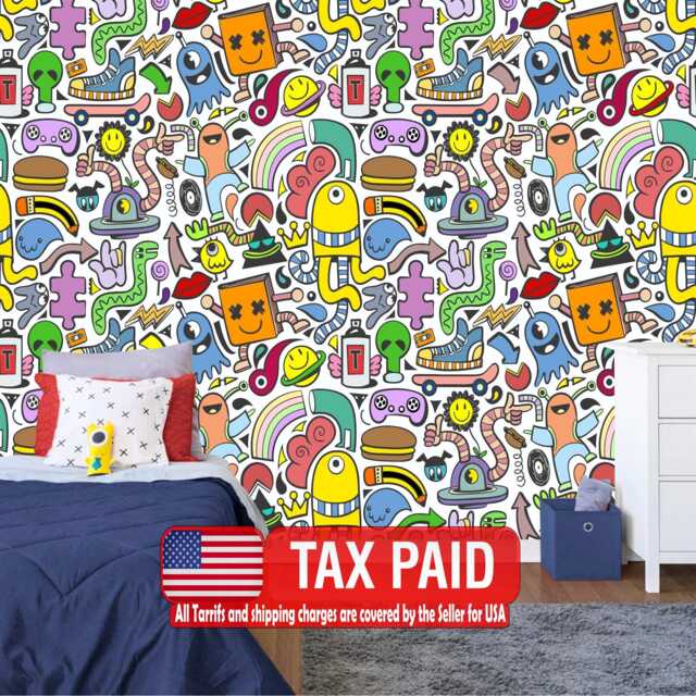 Modern Doodle Mural - Multicolored Kids Room Peel & Stick Wallpaper by ...