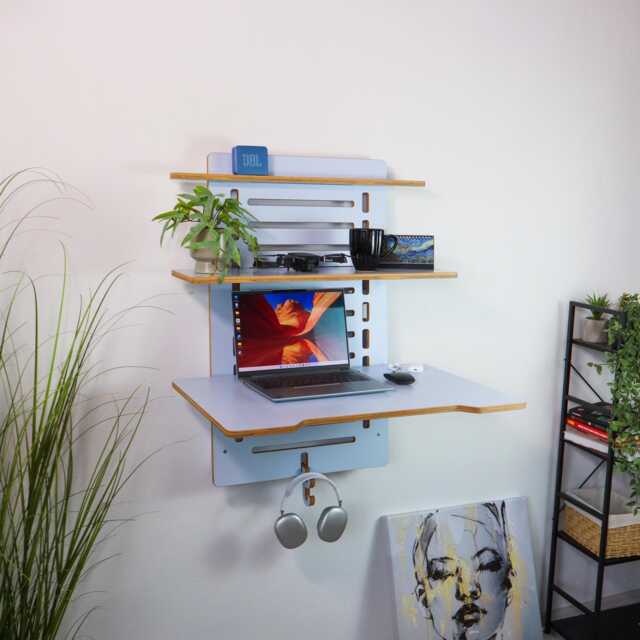 Wall Mounted Standing Desk Plywood Floating Murphy Desk With Laptop ...