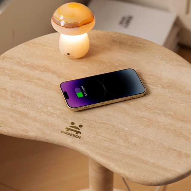 Peapod Marble Side Table - Oval Travertine Wireless Charging By ...