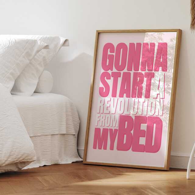 Revolution From My Bed - Pink Text Poster Britpop Lyric-Inspired Wall ...