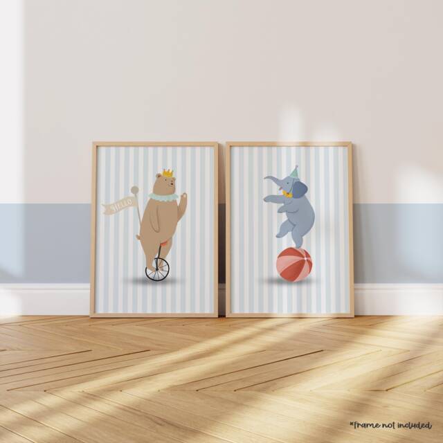 Set Of 2, Circus Animal Theme Prints, Kids Decor, Nursery, Wall Art ...