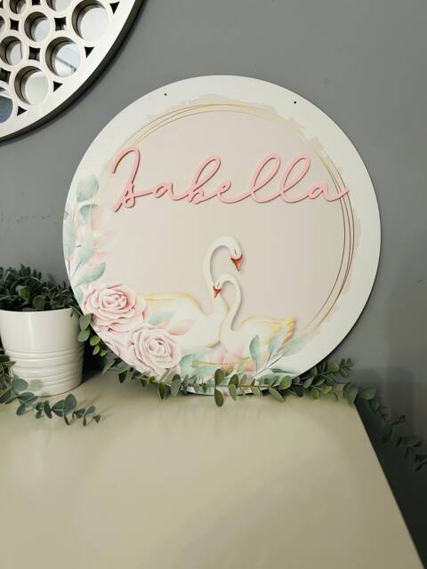 Personalised Circle Swan Girly Bedroom Name Plaque Sign Door Wall ...