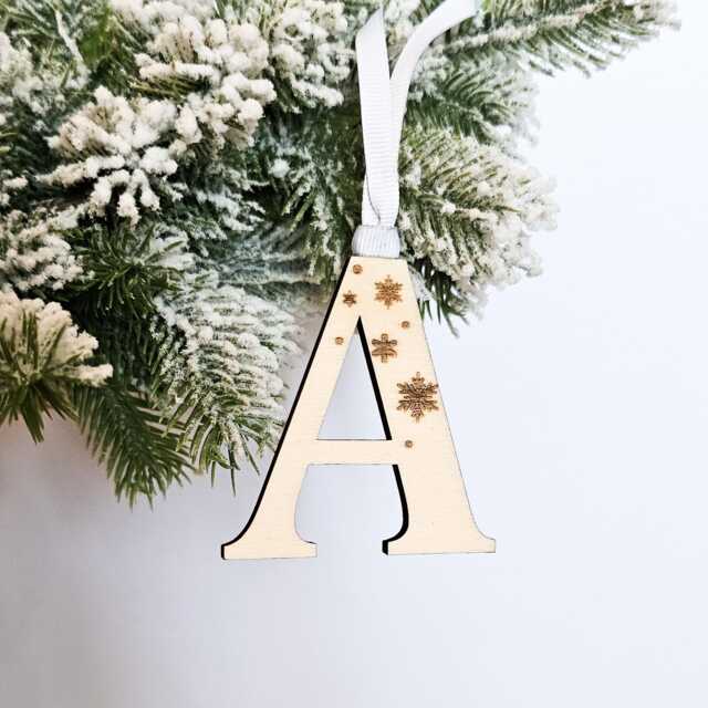 Personalised Initial Bauble - Custom Wood Ornament Letter Tree Ornament ...