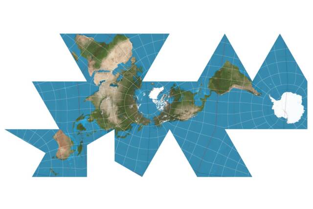 Buckminster Fuller Dymaxion Projection Earth Satellite World Map White ...