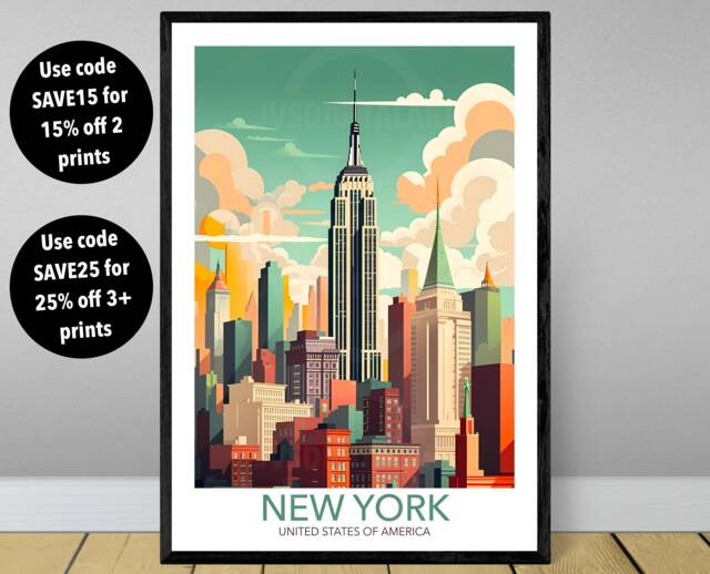 New York Usa Travel Poster Art Print, Poster, Unframed by Etsy ...