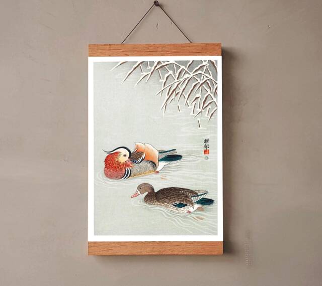 Vintage Print Japan Poster Mandarin Ducks Japanese Illustration Art ...
