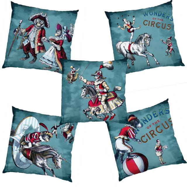 Bright Wonders Of The Circus Dog Monkey Horse Clown - Cushion Case ...