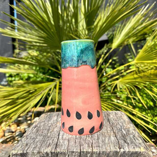 Ceramic Watermelon Vase, Handmade Modern Pottery, Pink & Green by Etsy ...