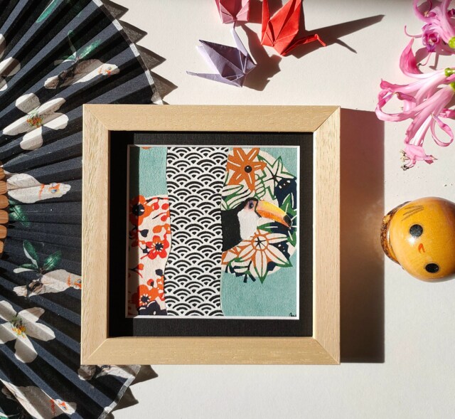 Painting Toco Toucan in Flowers With Dry Pastel & Handmade Japanese ...