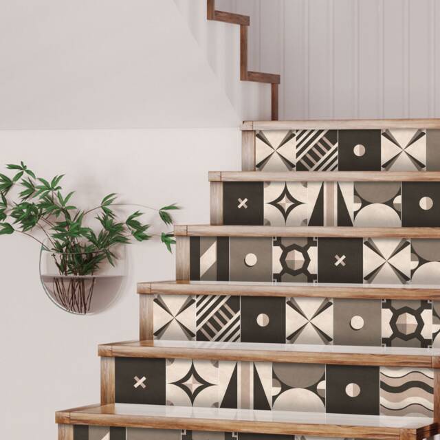 Tangram Geometric Stair Riser Stickers - Pack Of 6 Removable Tile ...