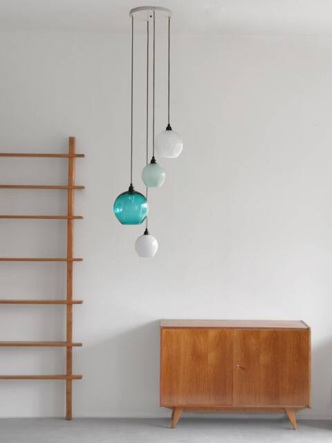 Multi Globe Pendant Lights. Stairwell Lighting Pendants. Drop Colored ...