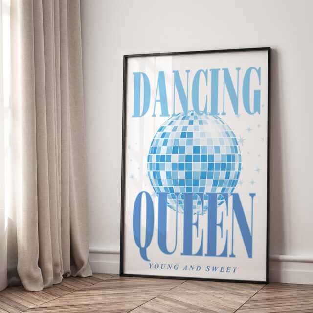 Dancing Queen - Blue Disco Ball Print 70S Retro Music Inspired Wall Art ...