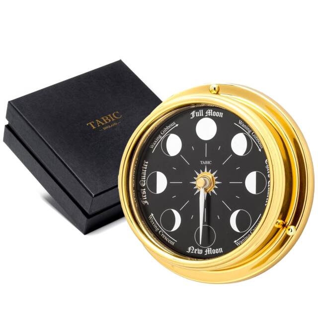 Handmade Prestige Moon Phase Clock in Solid Brass With A Jet Black Dial ...