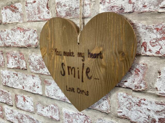 You Make My Heart Smile - Solid Wood Hanging Plaque Personalised 20cm ...