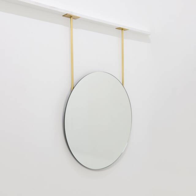Orbis??? Frameless Ceiling Suspended Round Mirror With Two Brass Rods ...