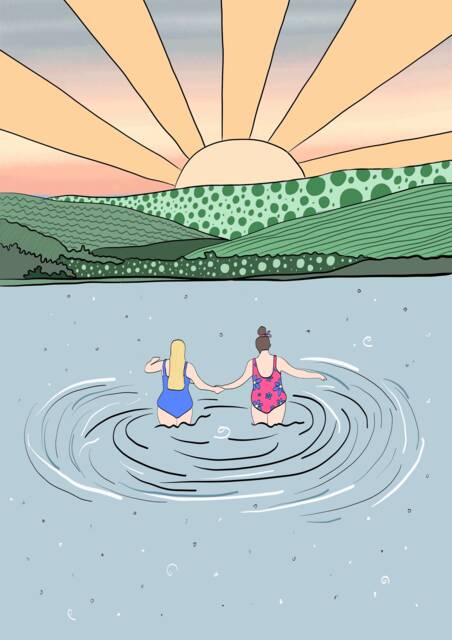Sunrise Swimming Print, Wild Swimming, Open Water Friendship, Body ...