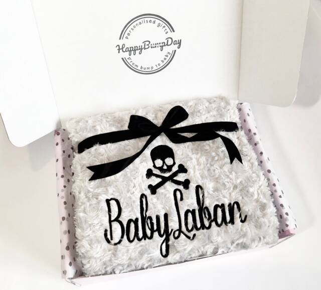 Personalised Embroidered Baby Blanket, Skull & Cross Bones, Goth Baby ...