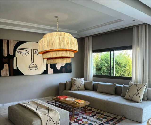 Moroccan Lampshade Handmade in Raffia - Wicker Shade, Raffia Lampshade ...