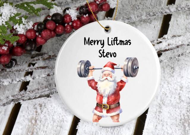 Personalised Weight Lifting Christmas Tree Decoration - Merry Liftmas ...