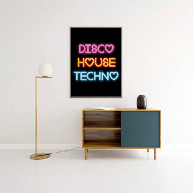 Canvas Disco House Techno Music Neon Sign Art Poster Print by Etsy ...
