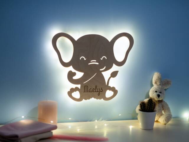 Personalized Wooden Elephant Night Light - Baby Led Lamp Jungle Bedroom ...