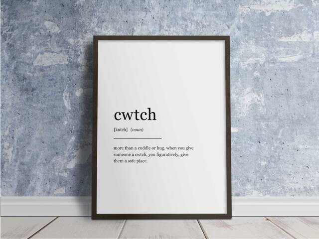 Cwtch Definition Wall Art Print, Welsh Poster Sign, Black & White by ...