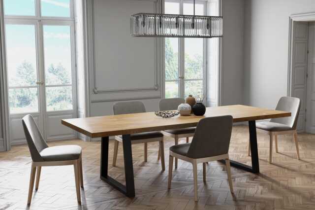 straight Edge Solid Oak -Tp- Dining Table With Trapezium Frame Legs ...