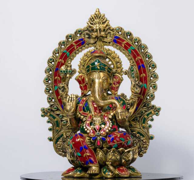 Brass Ganesha Statue Large 38cm Big Size Ganpati Idol Home Decor ...