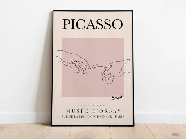 Picasso - Touching Hands, Exhibition Vintage Line Art Poster ...