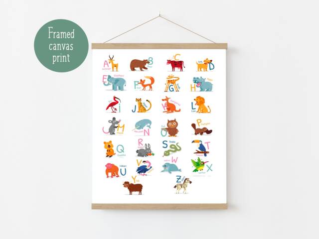 Framed Animal Alphabet Canvas Print, Kids Room Or Playroom Decor ...
