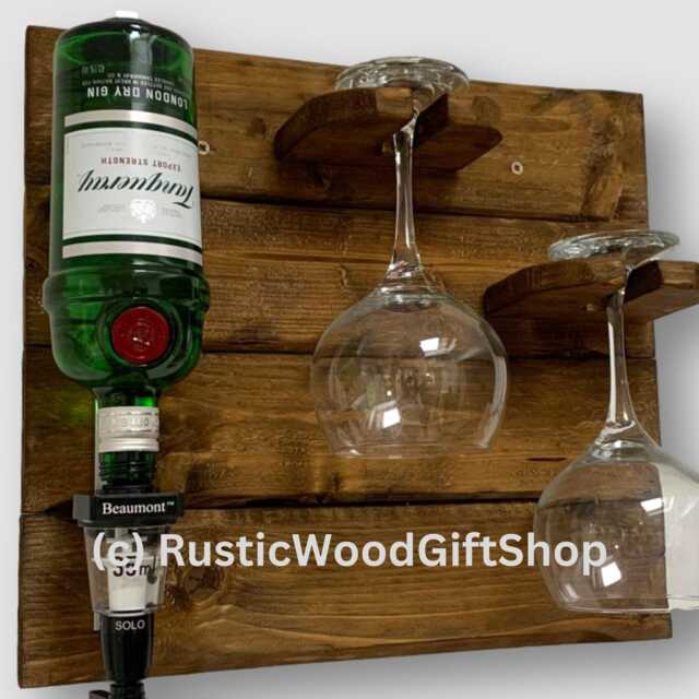 Rustic Wall Mounted Gin Bar Reclaimed Wood Liquor Rack With Glass ...